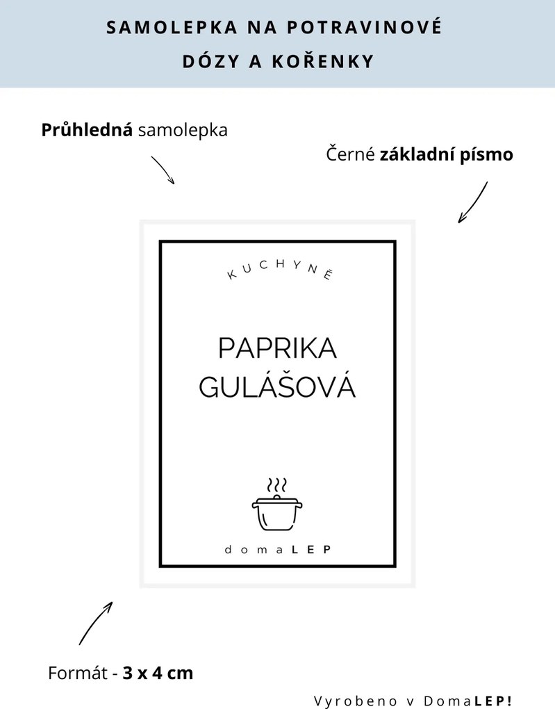 Samolepka na kořenky PAPRIKA GULÁŠOVÁ průhledná 3 × 4 cm základní písmo