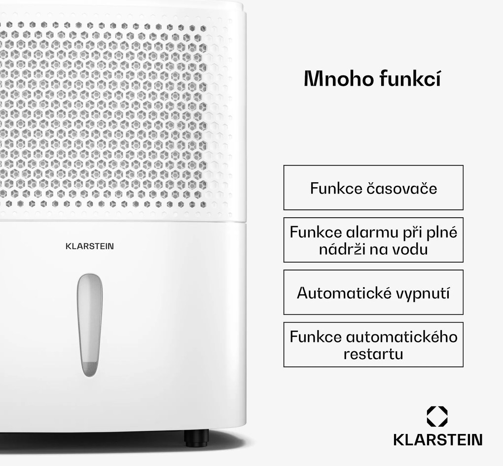 Klarstein DryFy 10L odvlhčovač, 10 l/den, 20-30m², 80 m³/h, časovač, nádrž na vodu, mobilní