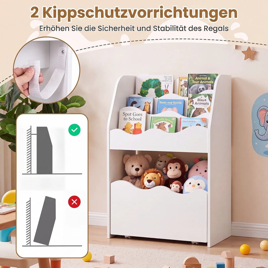 Costway Dětská knihovna, 3patrová montessori police na hračky ze dřeva
