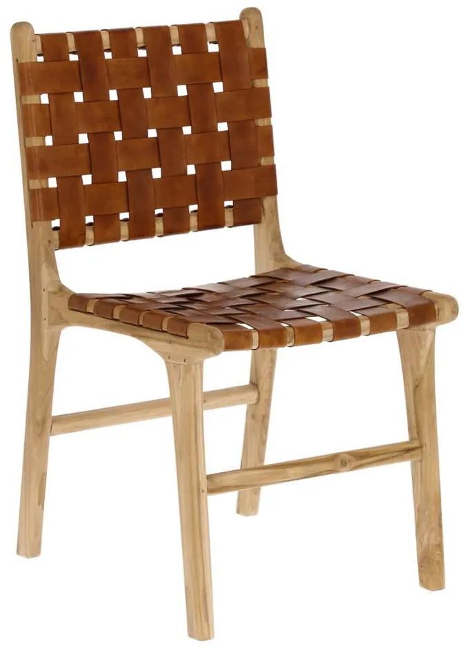 Kožené jídelní židle v koňakově hnědo-přírodní barvě v sadě 2 ks Calixta – Kave Home
