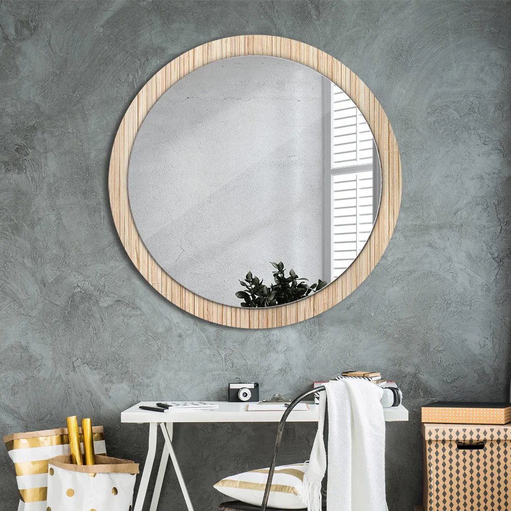 Kulaté dekorativní zrcadlo na zeď Bambusová sláma fi 100 cm