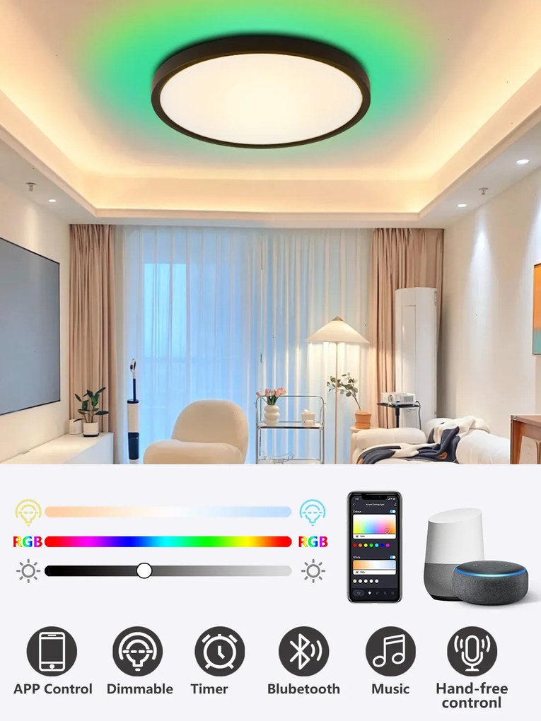 Immax NEO LITE TUDO Smart stropní svítidlo RGB podsvícení 40cm 50W Tuya WiFi černá