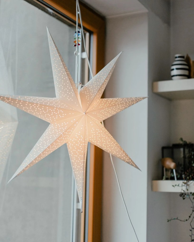 STAR TRADING Závěsná svítící hvězda Dot White 70 cm, bílá barva, papír
