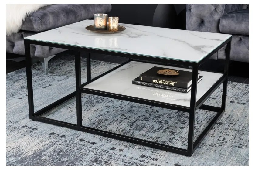 Massive home | Konferenční stolek ELEGANCE BLACK 90 CM bílý mramorový vzhled