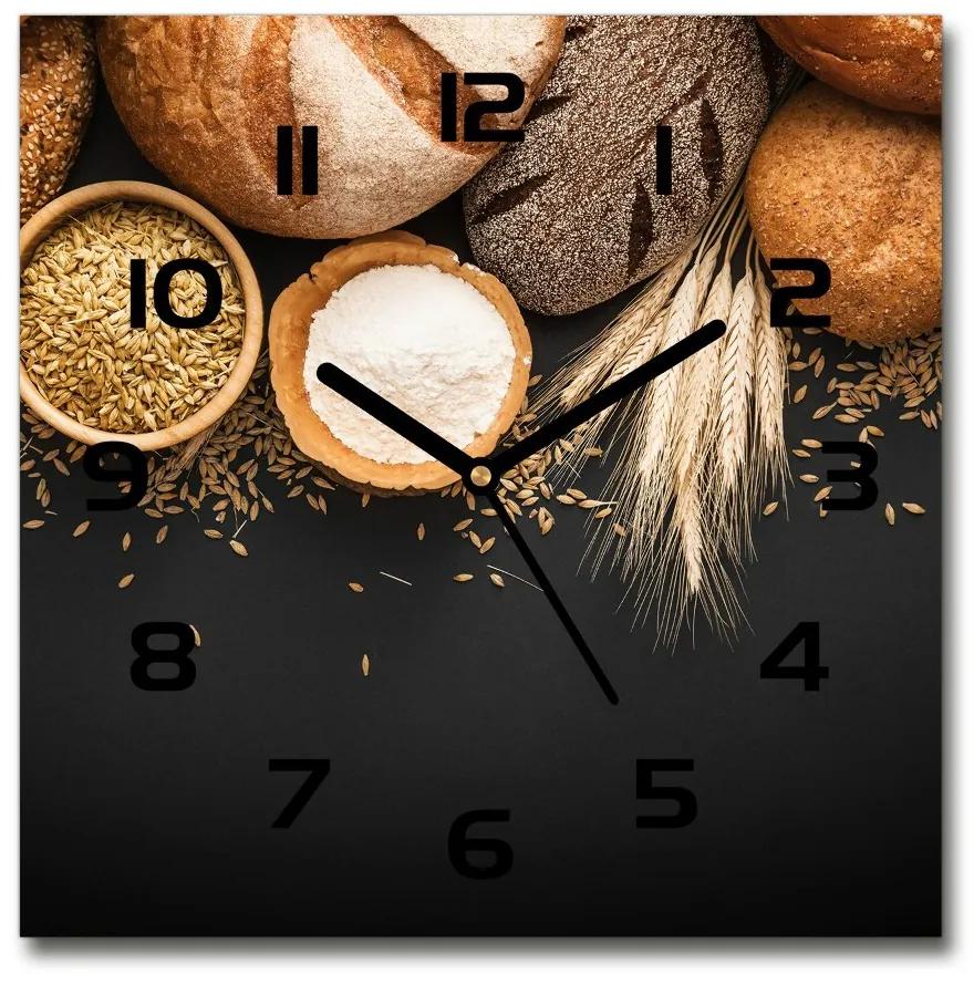 Wallmuralia Skleněné hodiny čtverec Pečivo a pšenice 30x30 cm