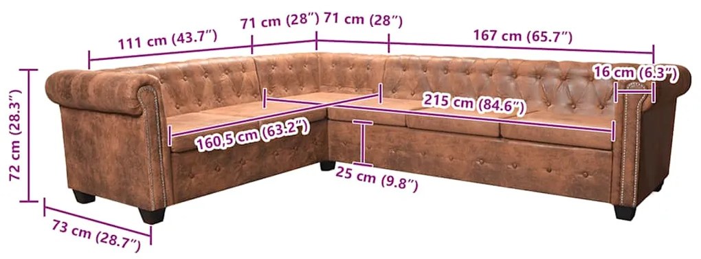 vidaXL Marketos Rohová pohovka Chesterfield 6místná umělá kůže hnědá