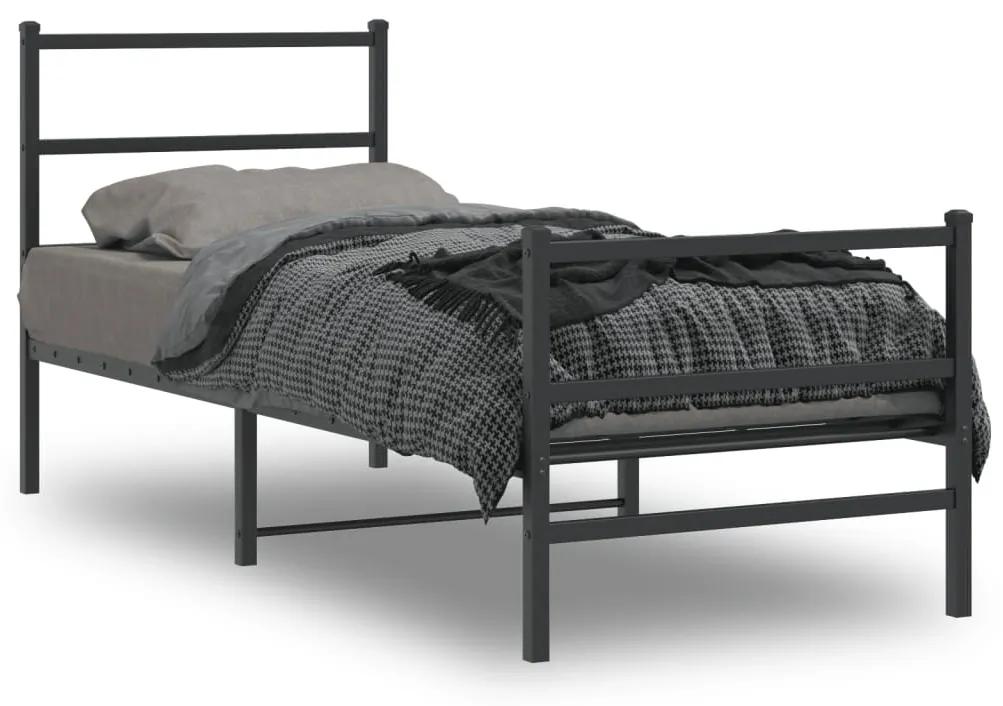 Kovový rám postele s hlavovým a nožním čelem černý 75 x 190 cm
