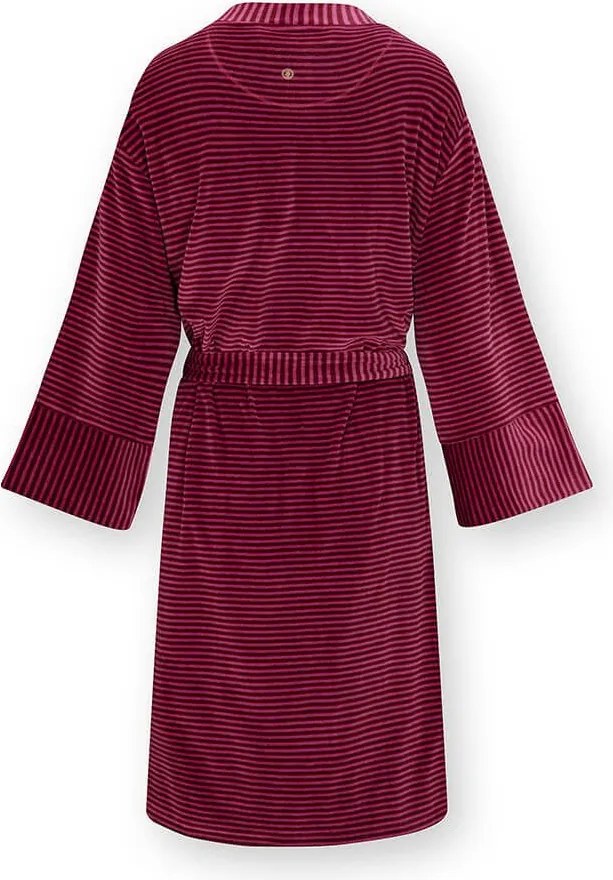 Pip Studio Naomi Kimono Velvet Little Sumo Stripe, červeno-růžové (Bavlněné sametové kimono)