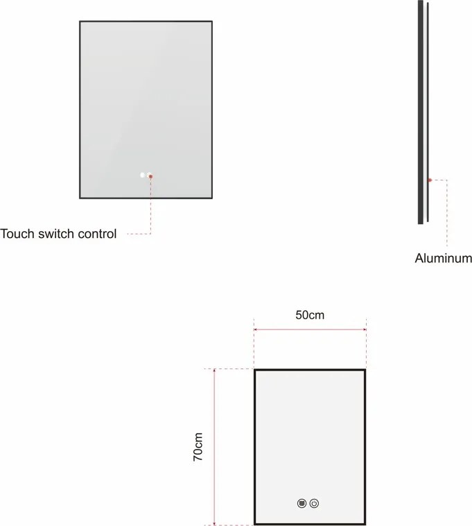 Erga Megan, LED zrcadlo 50x70cm v černém rámu, 1840 lm, 3 barvy světla, zadní osvětlení, ERG-V01-MEGAN-5070-BK