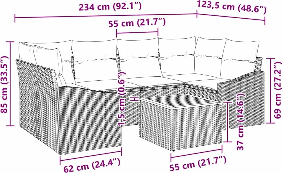Sada zahradních pohovek 7 ks Černá polyratan 3347786