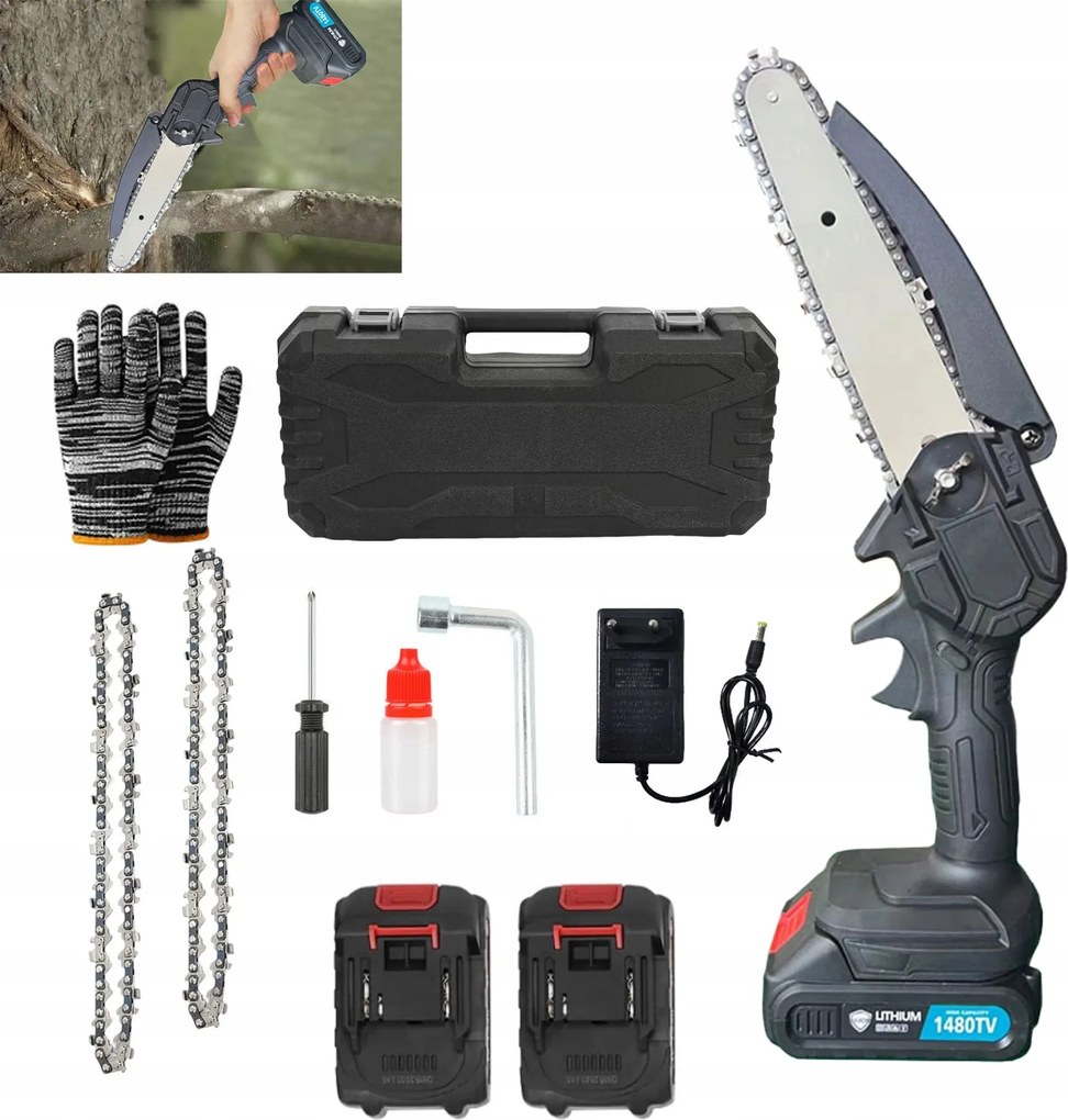 Aku Řetězová Pila Mini Pilka Na Větve 2xAKU 2xLań