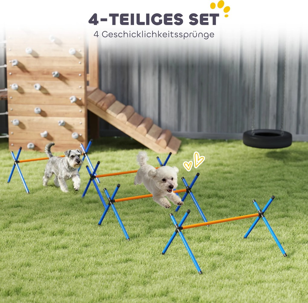 PawHut Agility set pro psy, 4dílné agility vybavení s překážkami, taška na přenášení Výškově nastavitelný tréninkový set pro malé psy
