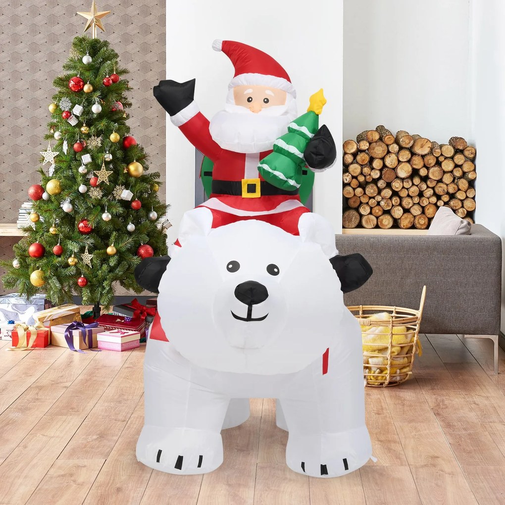 Costway Nafukovací lední medvěd a jezdecký Santa Claus, vánoční figurka s LED