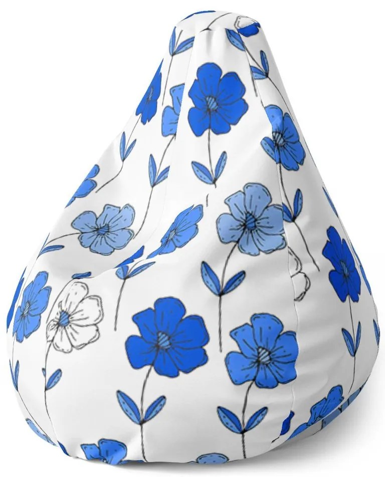 Sedací vak Pear modré květiny - dětský, bílá / modrá