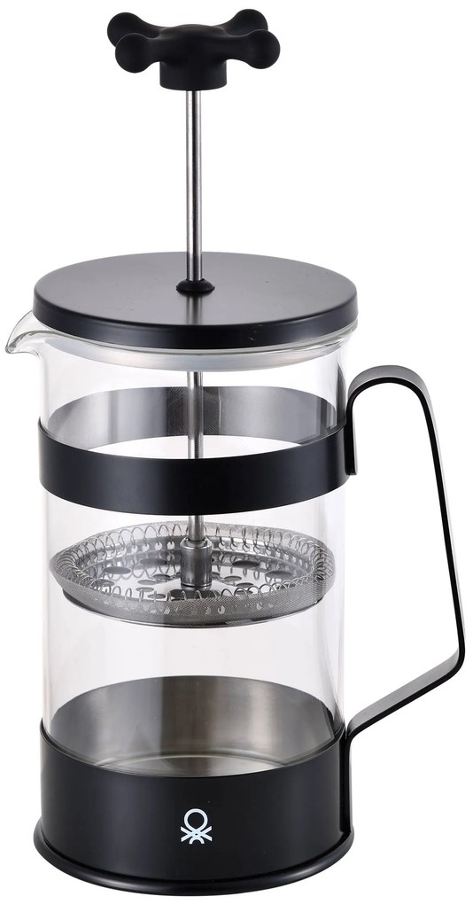 Kávovar French Press United Colors of Benetton Black & White BE-0682-BK / 0,6 l / borosilikátové sklo / nerez / černá