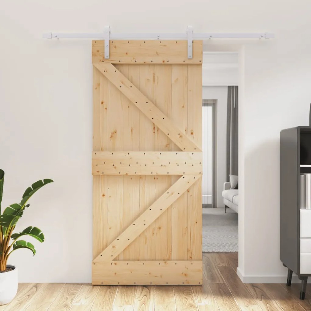 Posuvné Dveře S Kováním 95 X 210 Cm Masivní Borové Dřevo