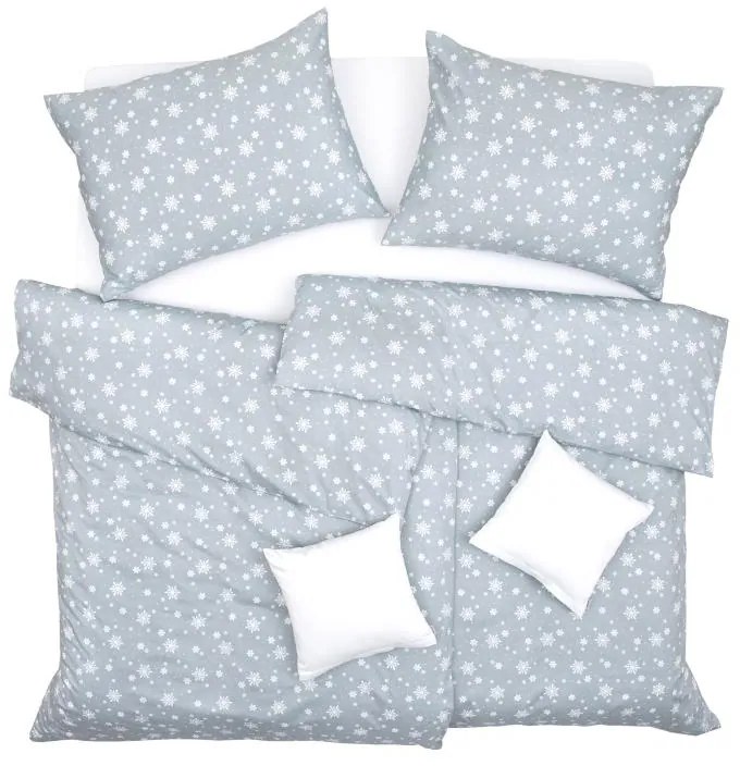 SCANquilt povlečení FLANEL vločky šedobílá 240 x 200/70 x 90 cm
