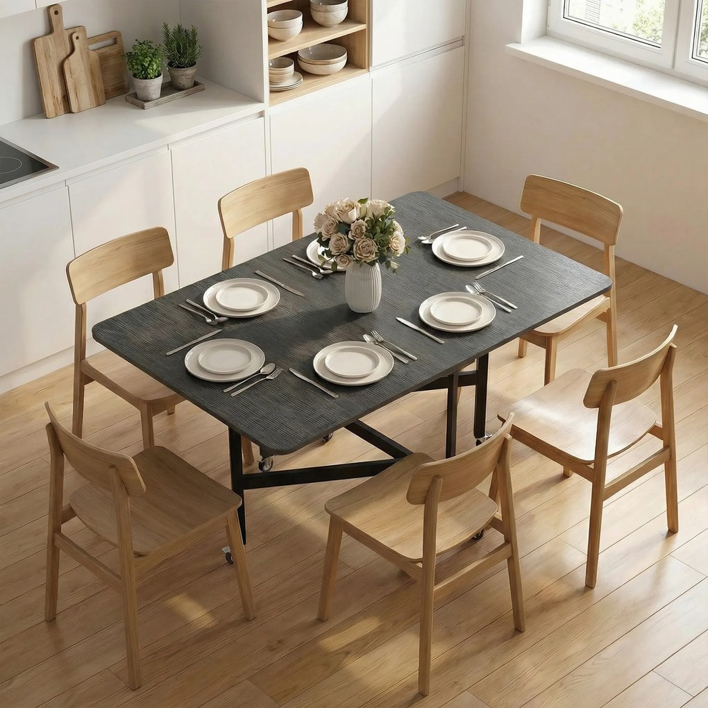 HOMCOM skládací jídelní stůl pro 4–6 osob s kolečky a sklápěcími deskami, černý, 120 × 80 × 73 cm