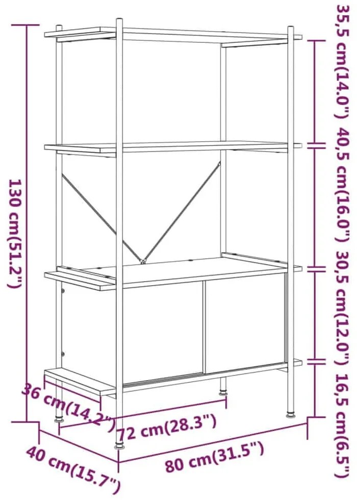 Petromila 4patrový policový regál se skříňkou 80x40x130cm ocel a kompozit