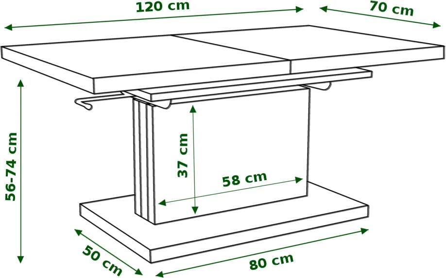 Mazzoni ASTON černý lesk, rozkládací, zvedací konferenční stůl, stolek - 70 cm