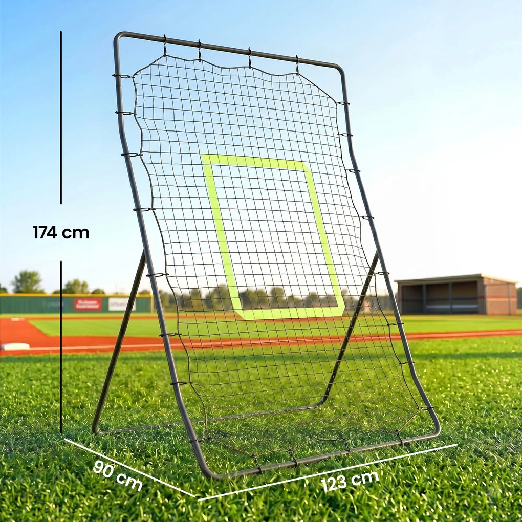 HOMCOM Baseball Rebounder PitchBack odrazová stěna s dopadovou zónou pro baseball a fotbal, přenosná, kovová, černá, 123 x 174 cm | Aosom.de
