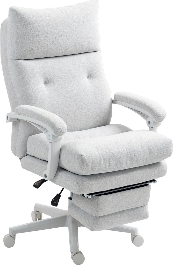 HOMCOM Ergonomická kancelářská židle s bederní oporou, vysokým opěrákem, podnožkou, výškově nastavitelná otočná židle s vzhledem lnu, polstrovaná počí