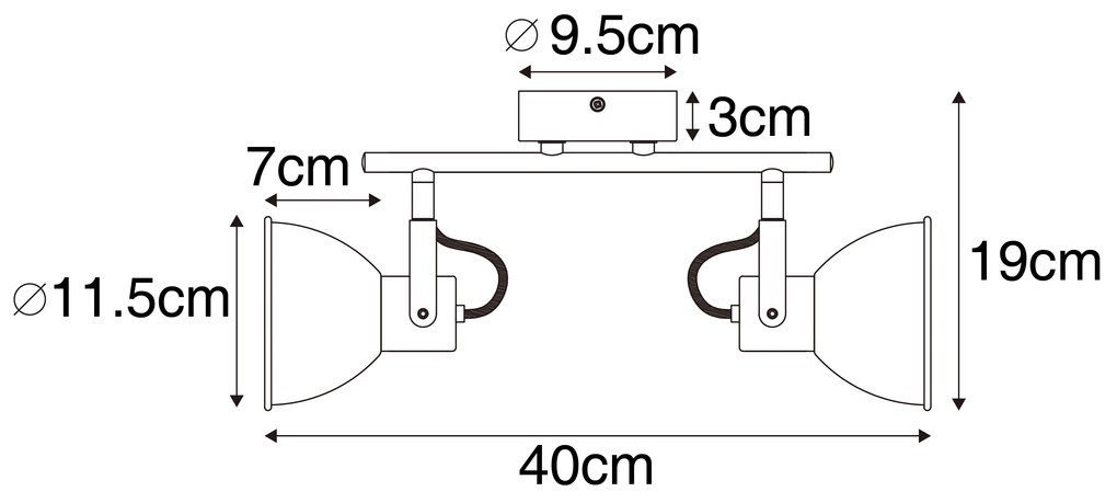 Průmyslové bodové světlo černé se dřevem naklápěcí 2-světlo - Tommy