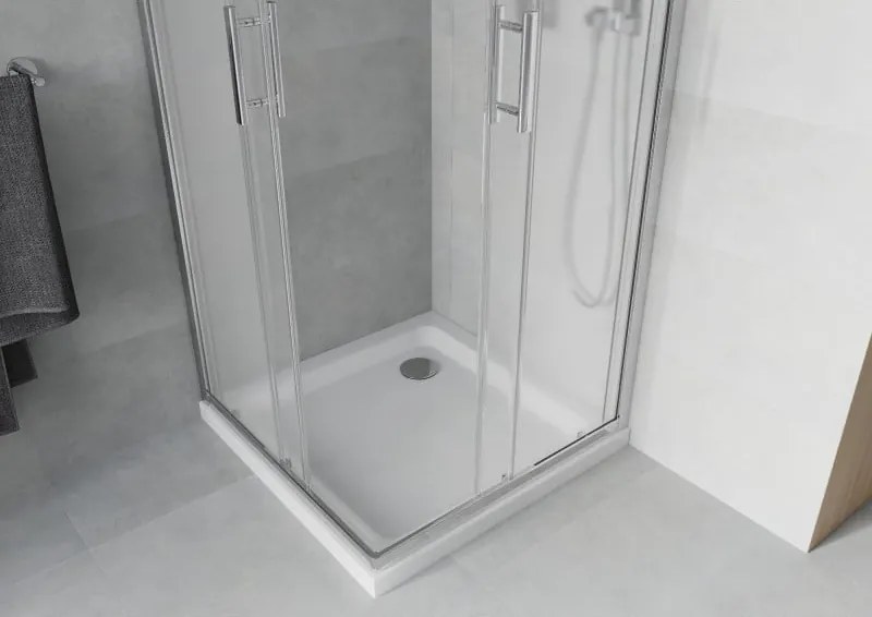 Mexen Rio čtvercový sprchový kout 90 x 90 cm, 5mm sklo, sklo námraza, chromový profil + slim sprchová vanička 5cm, 860-090-090-01-30-4010