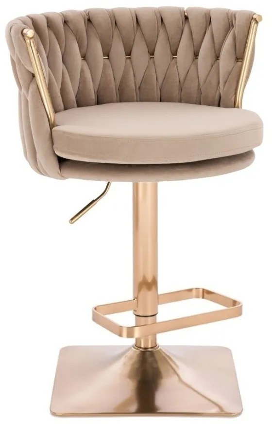 LuxuryForm DESIGN Barová židle LYON VELUR na zlaté hranaté podstavě - latte