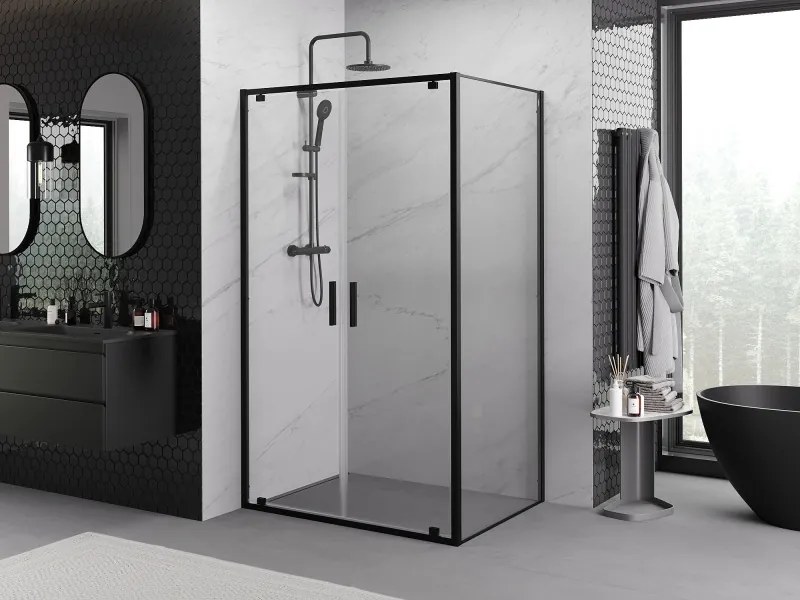 Mexen Exo, výklopná sprchová kabina, dveře 110 cm + boční stěna 85 cm, transparentní sklo, černá, 8182-110-085-70-00