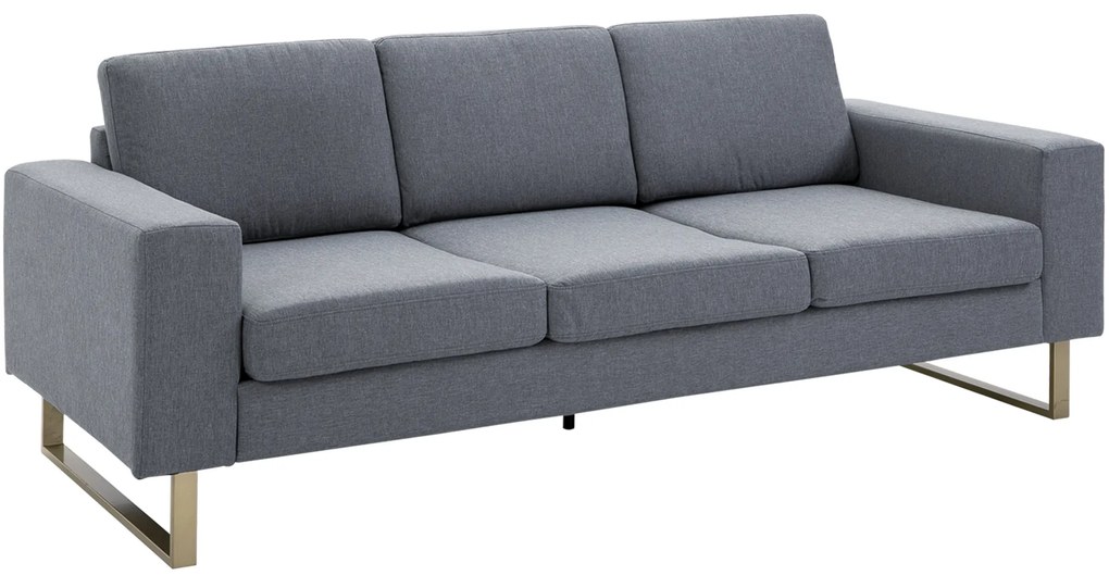 HOMCOM čalouněná pohovka 3místná látková pohovka Sedací nábytek TV křeslo polštář područka plátno tmavě šedá 200 x 82 x 78 cm | Aosom