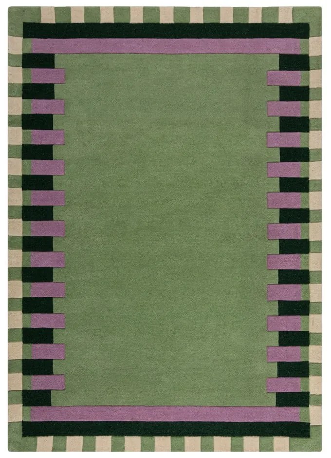 Zeleno-fialový ručně tkaný vlněný koberec 200x290 cm Kai Wool Border – Flair Rugs