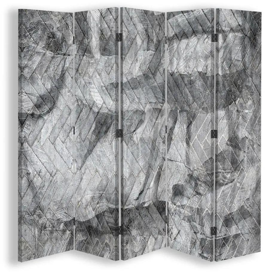 Ozdobný paraván, Klid šedi - 180x170 cm, pětidílný, korkový paraván