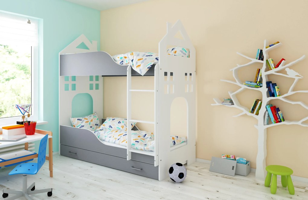 BabyBeds Dětská patrová postel DOMEK 180x80 Barevné provedení: Bílá, Úložný prostor: Ne, bez úložného prostoru