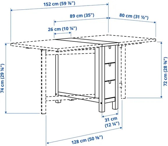 NORDEN / TEODORES Stůl a 4 židle, bříza/bílá, 26/89/152 cm