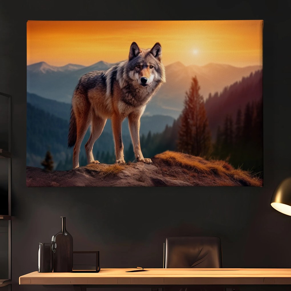 Obraz na plátně - Vlk chytá poslední paprsky slunce FeelHappy.cz Velikost obrazu: 90 x 60 cm