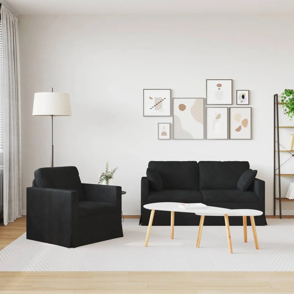 Set pohovek 2 ks Černá samet 3407557