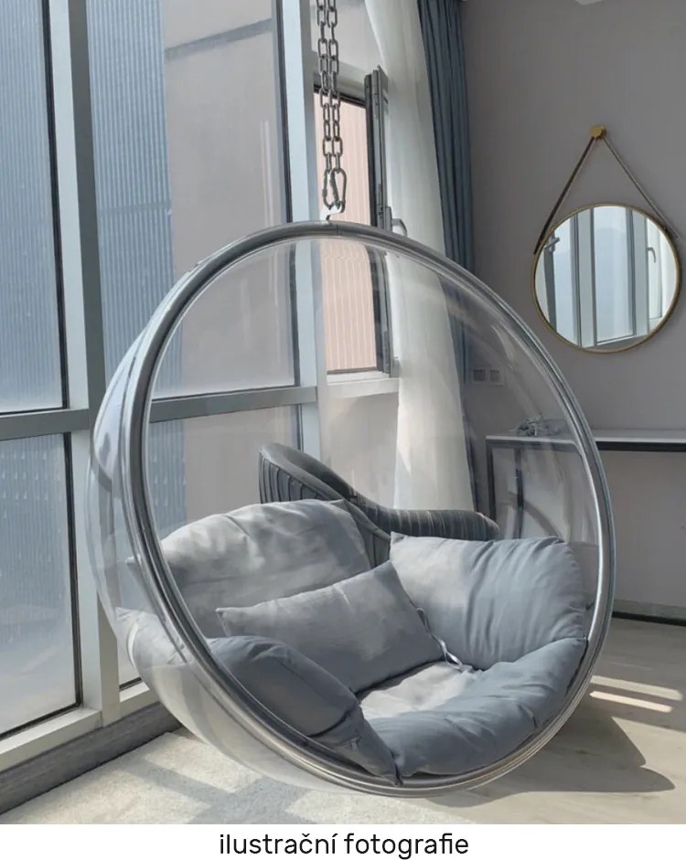 Závěsné křeslo, transparentní/zlatá/šedá, BUBBLE NEW TYP 1