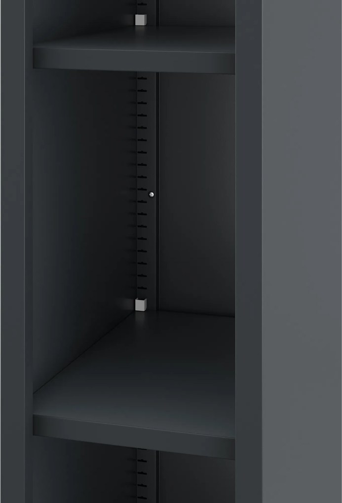 Úzký kovový regál, archivační na dokumenty antracitový: TIM 250 x 1850 x 400 mm