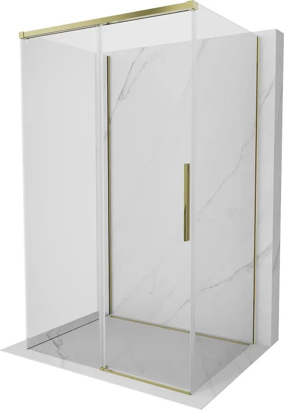 Mexen Rox-3S, 3-stěnný posuvný sprchový kout 160 x 100 cm, čiré sklo, zlatý profil, 8C2-160-100-50-00-3S