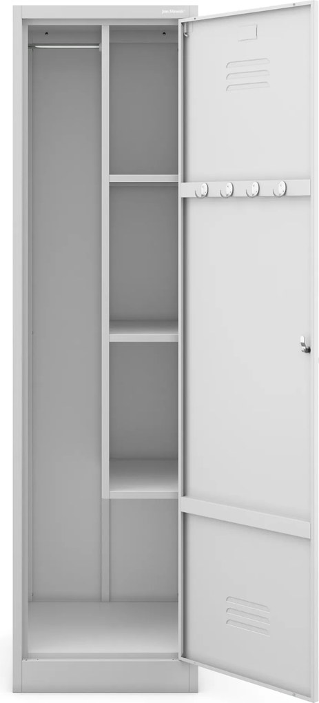 Úzká kovová úklidová skříň, šedá, 500x1850x500 mm: AGNES