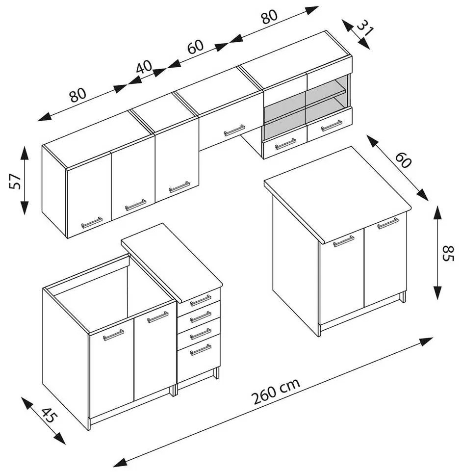 Kuchyňská linka Daniela 260 cm, akácie