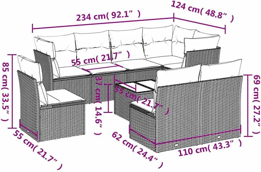 9dílná zahradní sedací souprava s poduškami černá polyratan 3249604