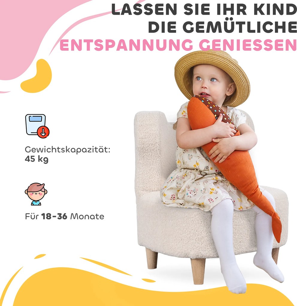 AIYAPLAY Dětské křeslo, plyšové křeslo s medvědíma ušima, fleecový potah, pěna, béžová barva