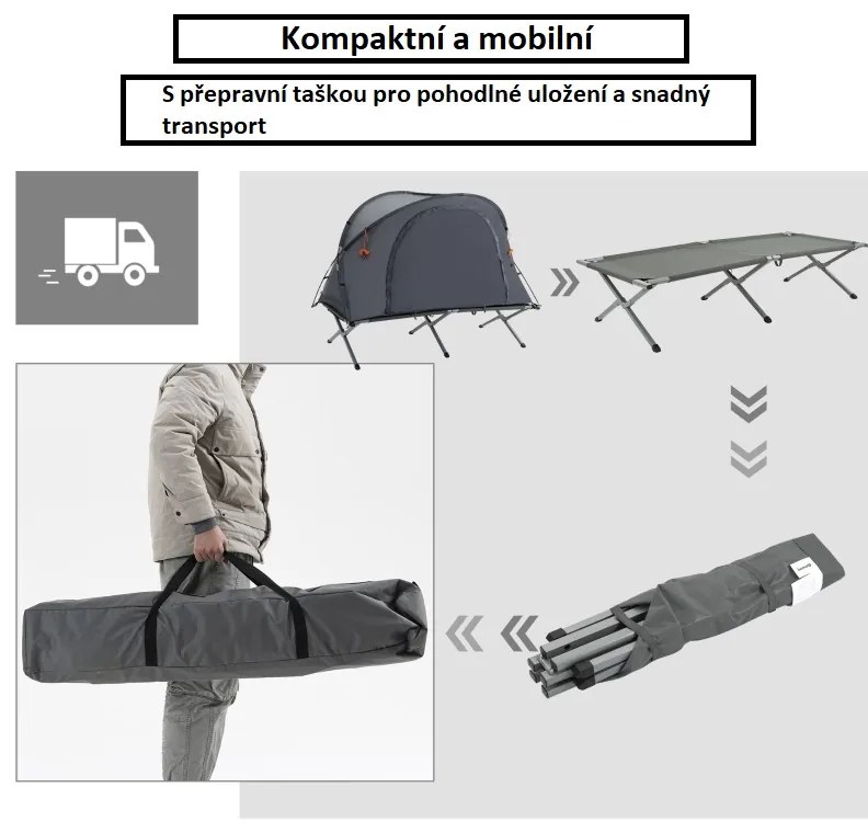 Kempingové skládací lehátko se stanem, šedé A20-229