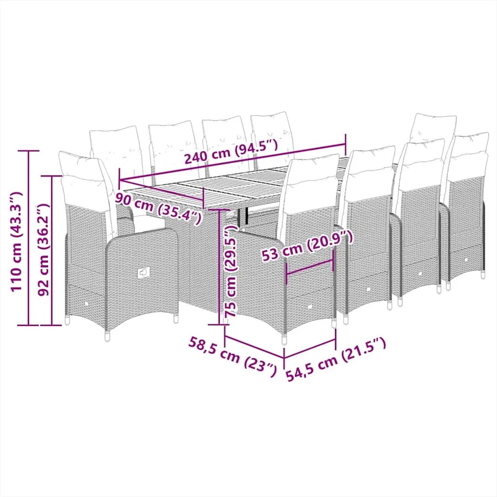 11dílný zahradní bistro set s poduškami černý polyratan 3277272