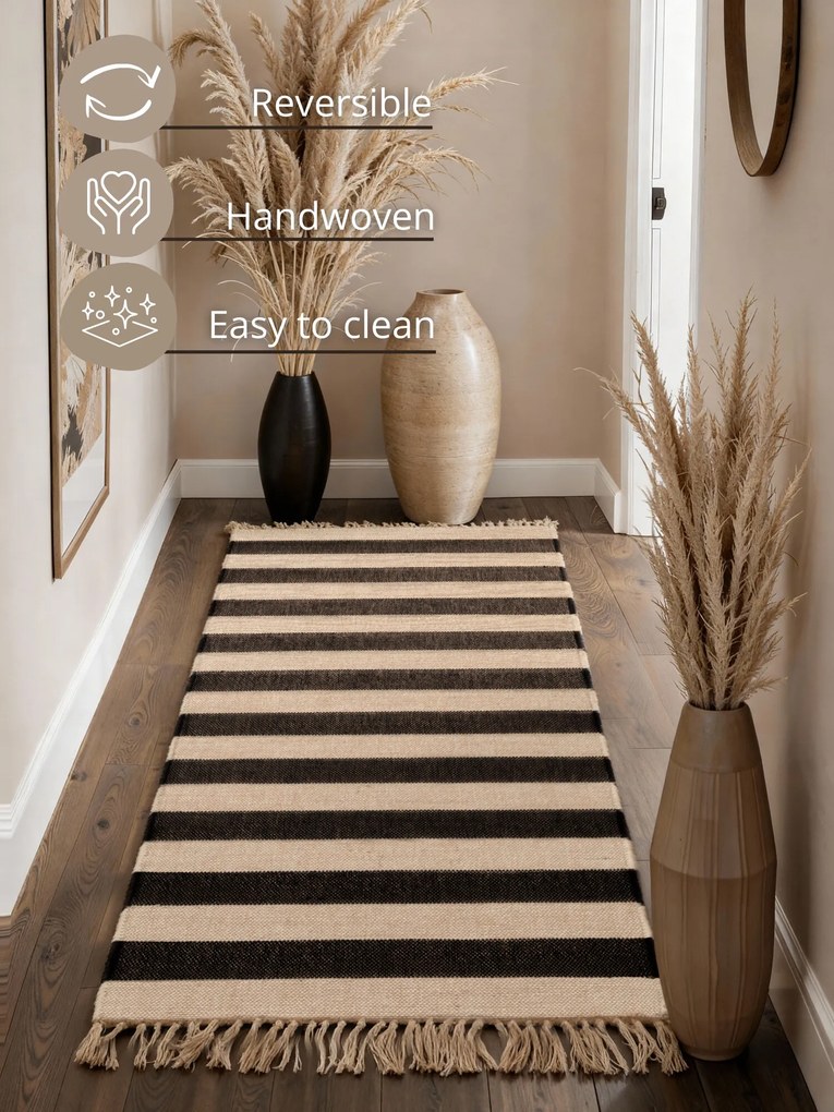 Hanse Home, Běhoun Handloom 106334 Playa White Black, 80x300, černobílá, chodba / předsíň