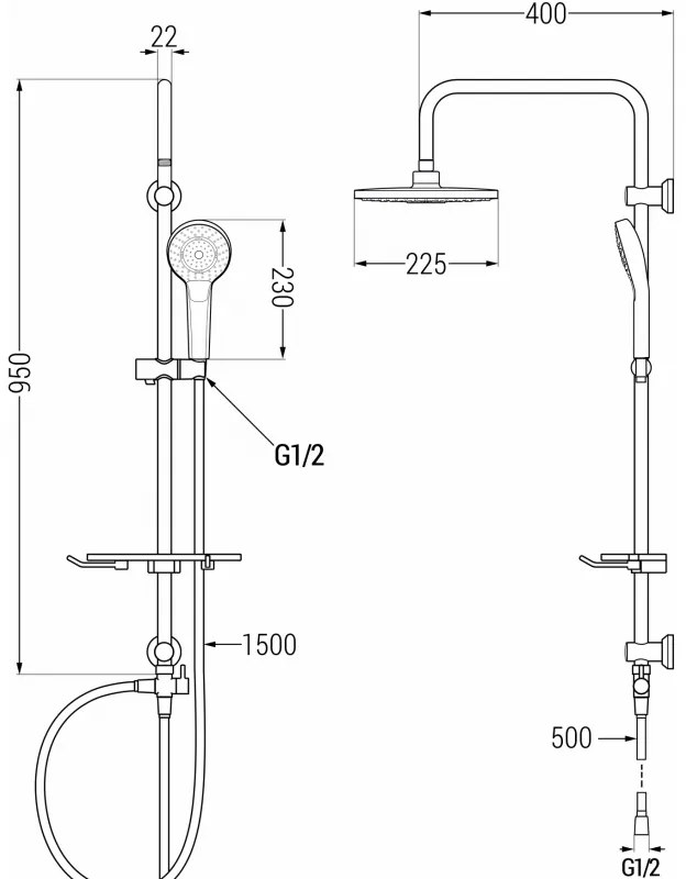 Mexen sprchový set T05 s horní hlavicí 22,5cm, zlatá/bílá, 798050593-50