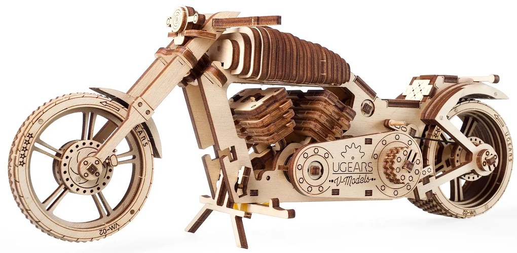 Ugears 3D dřevěné mechanické puzzle VM-02 Motorka (chopper)