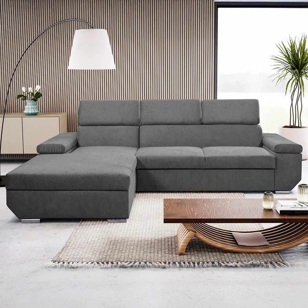 Sedací souprava LARS | 185x270 cm | LEVÁ | rozkládací + úložný prostor | 97 tmavě šedá